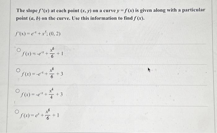 Solved The slope f'(x) at each point (x, y) on a curve y = | Chegg.com