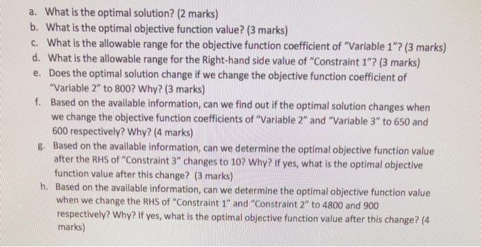 Solved 6 Variable Cells 7 Final Reduced Objective Allowable | Chegg.com