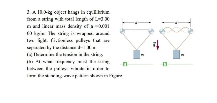 Solved d 3. A 10.0-kg object hangs in equilibrium from a | Chegg.com