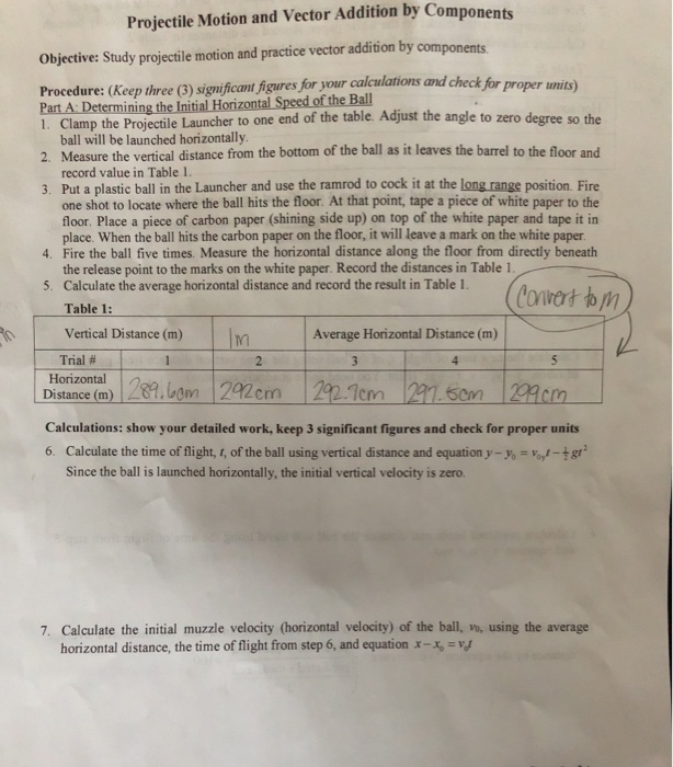 Solved Projectile Motion and Vector Addition by Components | Chegg.com