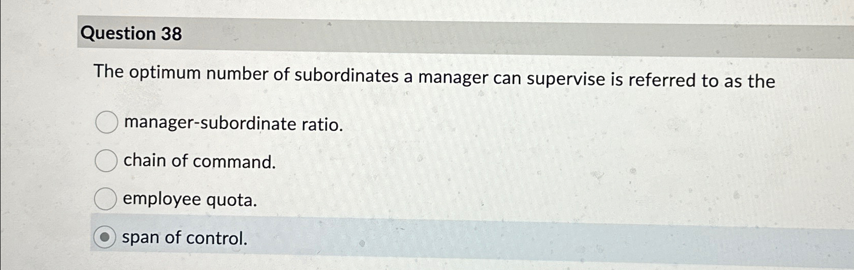 Solved Question 38The optimum number of subordinates a | Chegg.com