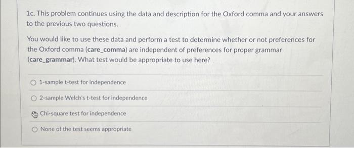 Solved 1c. This problem continues using the data and | Chegg.com