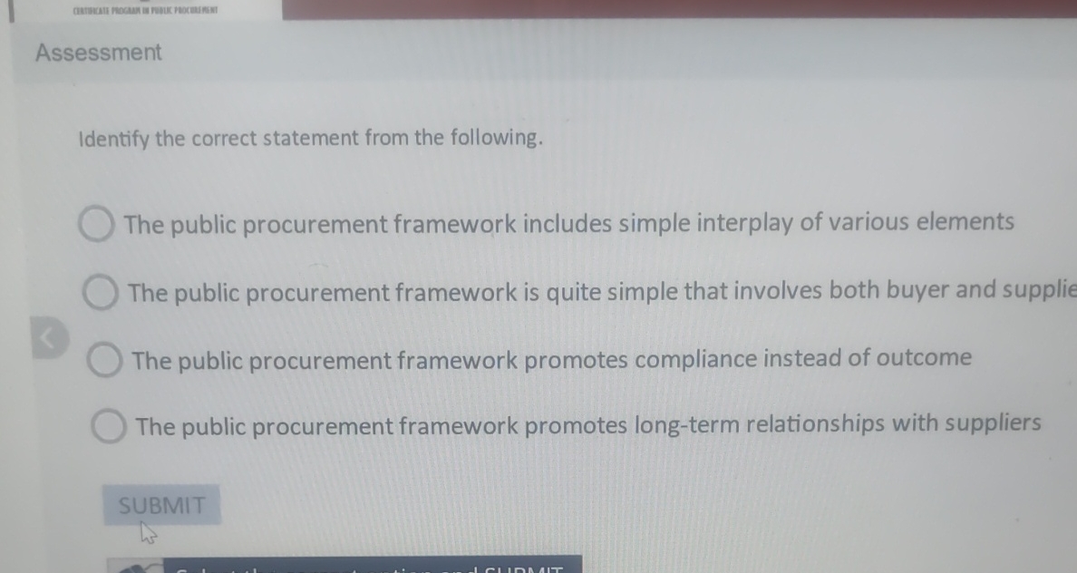 Solved AssessmentIdentify the correct statement from the | Chegg.com