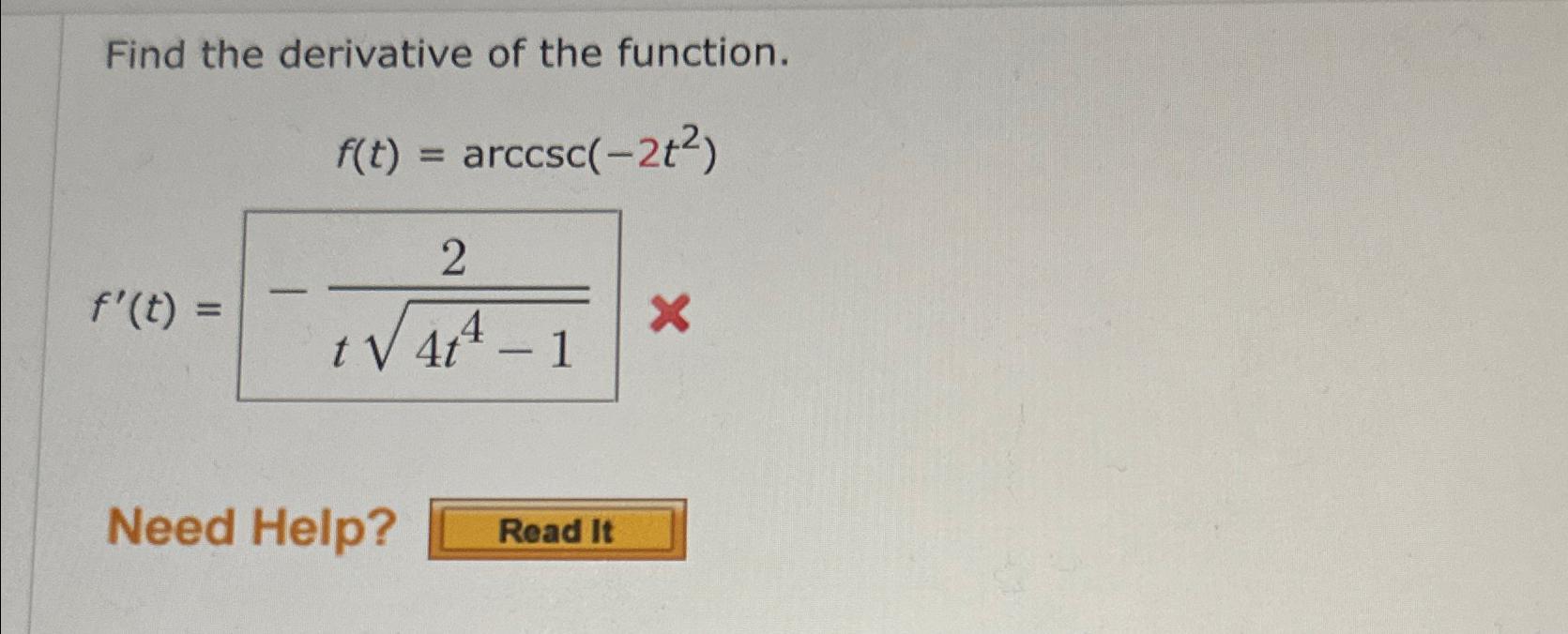 Solved Find the derivative of the | Chegg.com