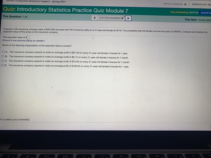 Solved Online Corequisite Statistics Support Spring 2021 | Chegg.com