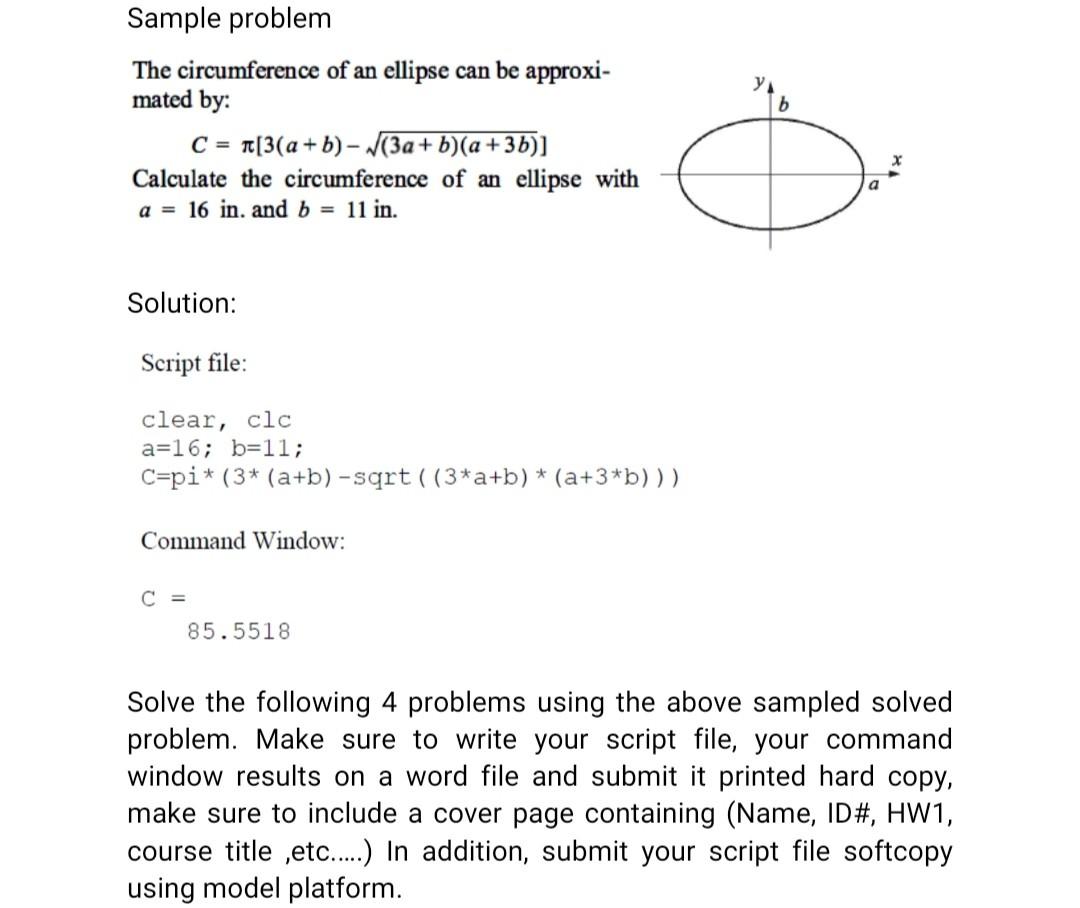 Solved Sample problem The circumference of an ellipse can be | Chegg.com
