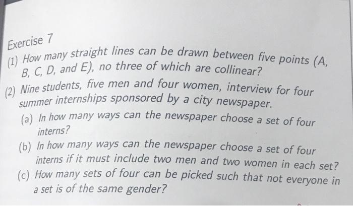 Solved Exercise 7 (1) How many straight lines can be drawn | Chegg.com