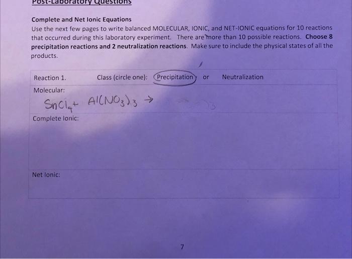 Solved Complete and Net lonic Equations Use the next few | Chegg.com
