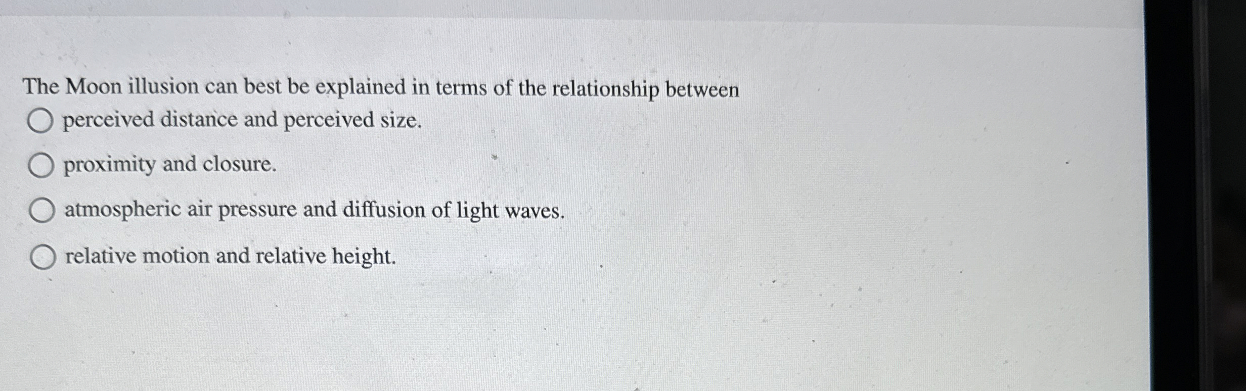 Solved The Moon illusion can best be explained in terms of | Chegg.com