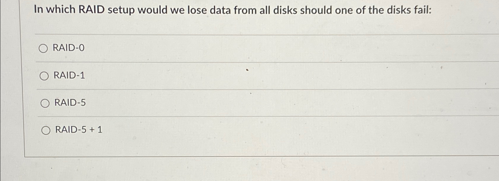 Solved In which RAID setup would we lose data from all disks | Chegg.com