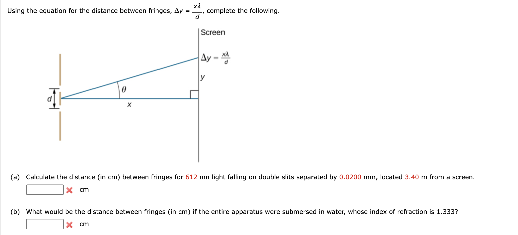 Solved Using the equation for the distance between fringes, | Chegg.com