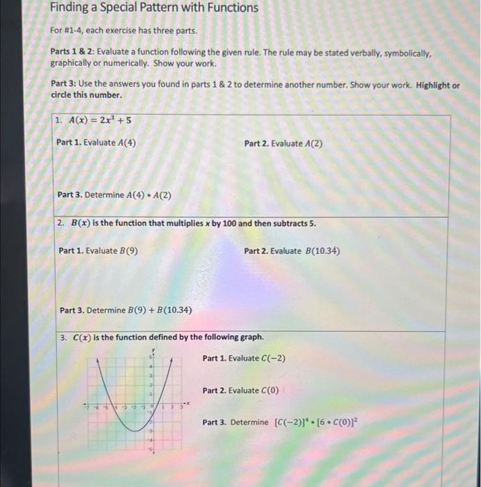 Solved Finding a Special Pattern with Functions For #1−4, | Chegg.com