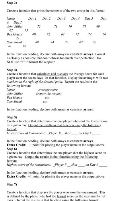 Solved You will be using arrays to track the golf scores for | Chegg.com
