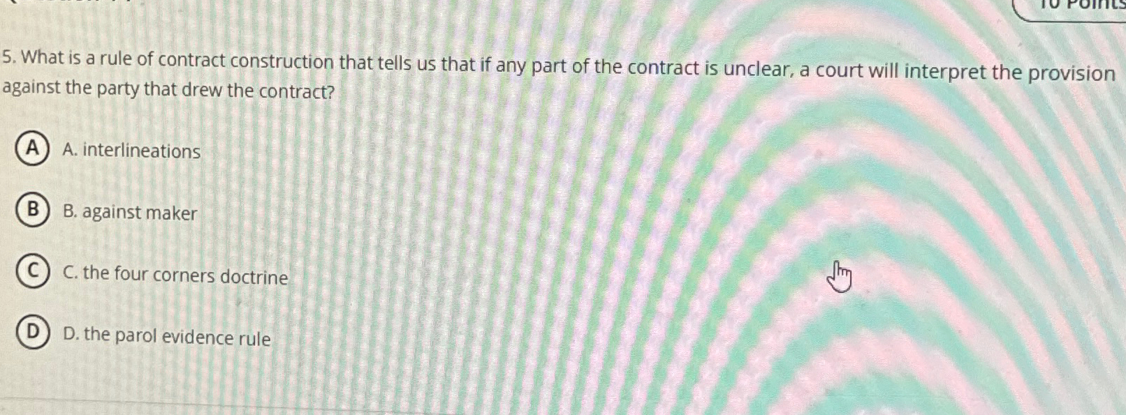 Solved What is a rule of contract construction that tells us | Chegg.com