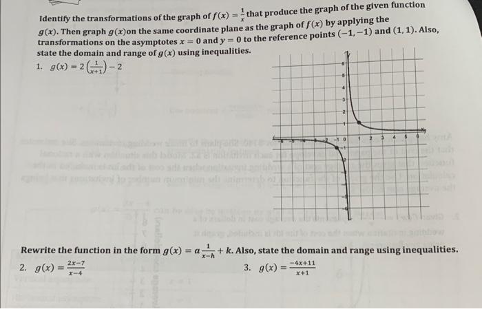 Solved Identify the transformations of the graph of f(x)=x1 | Chegg.com