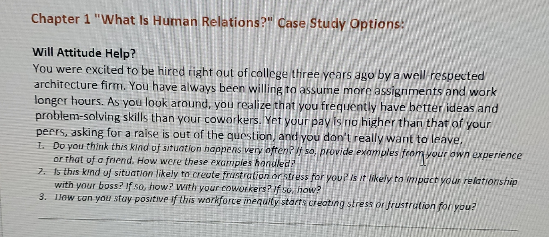 Solved Chapter 1 ﻿"What Is Human Relations?" Case Study | Chegg.com