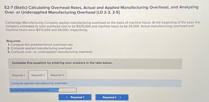 Solved E2-7 (Static) Calculating Overhead Rates, Actual and | Chegg.com