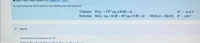 Solved An electrocterical cel ha based on the following two | Chegg.com