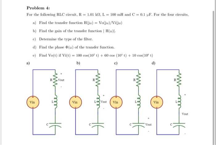 Solved Problem 4: For the following RLC circuit, R = 1.01 | Chegg.com