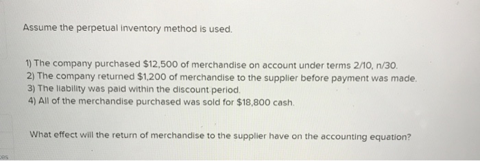 Solved Assume the perpetual inventory method is used 1) The | Chegg.com