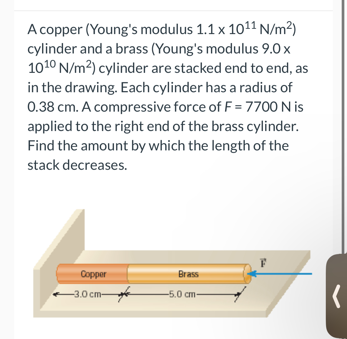 Solved A copper (Young's modulus 1.1×1011Nm2 ) ﻿cylinder and | Chegg.com