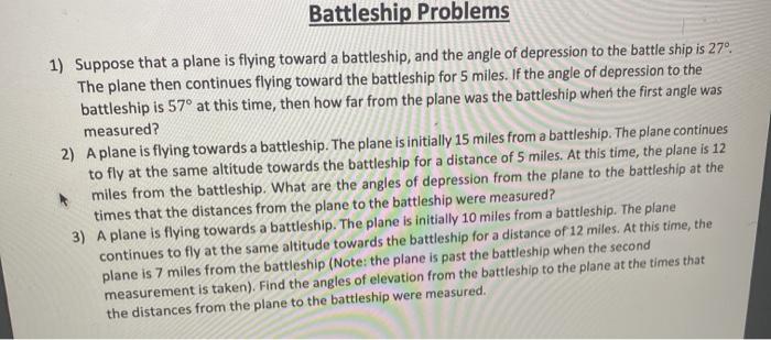 Solved Battleship Problems 1) Suppose that a plane is flying | Chegg.com