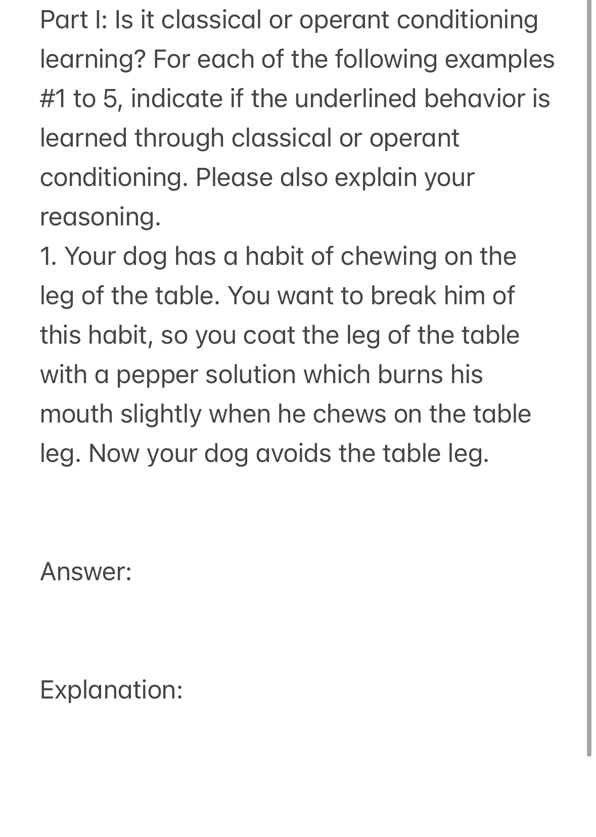 Solved Part I: Is it classical or operant conditioning | Chegg.com