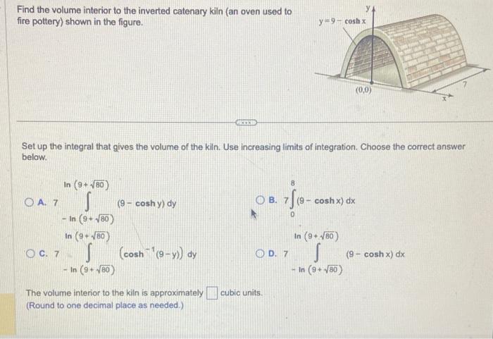 Solved Find the volume interior to the inverted catenary | Chegg.com
