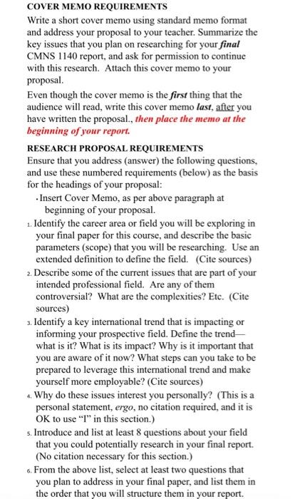COVER MEMO REQUIREMENTS Write a short cover memo | Chegg.com