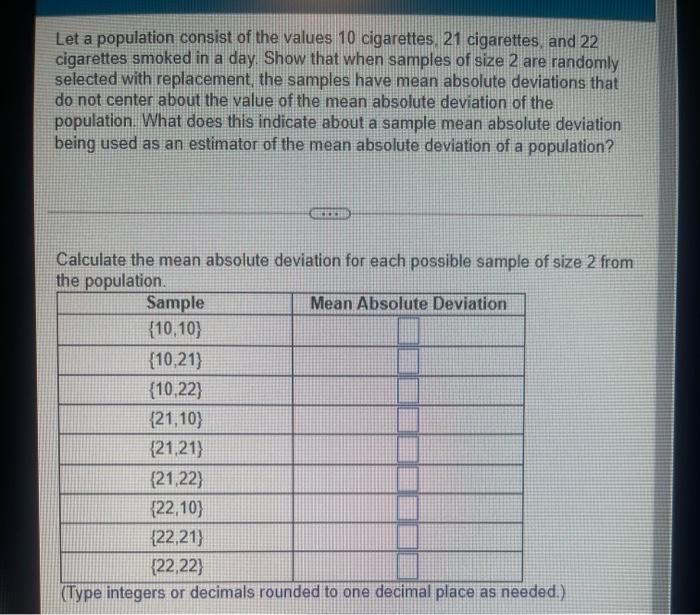 Solved The mean of the sample mean absolute deviations is | Chegg.com