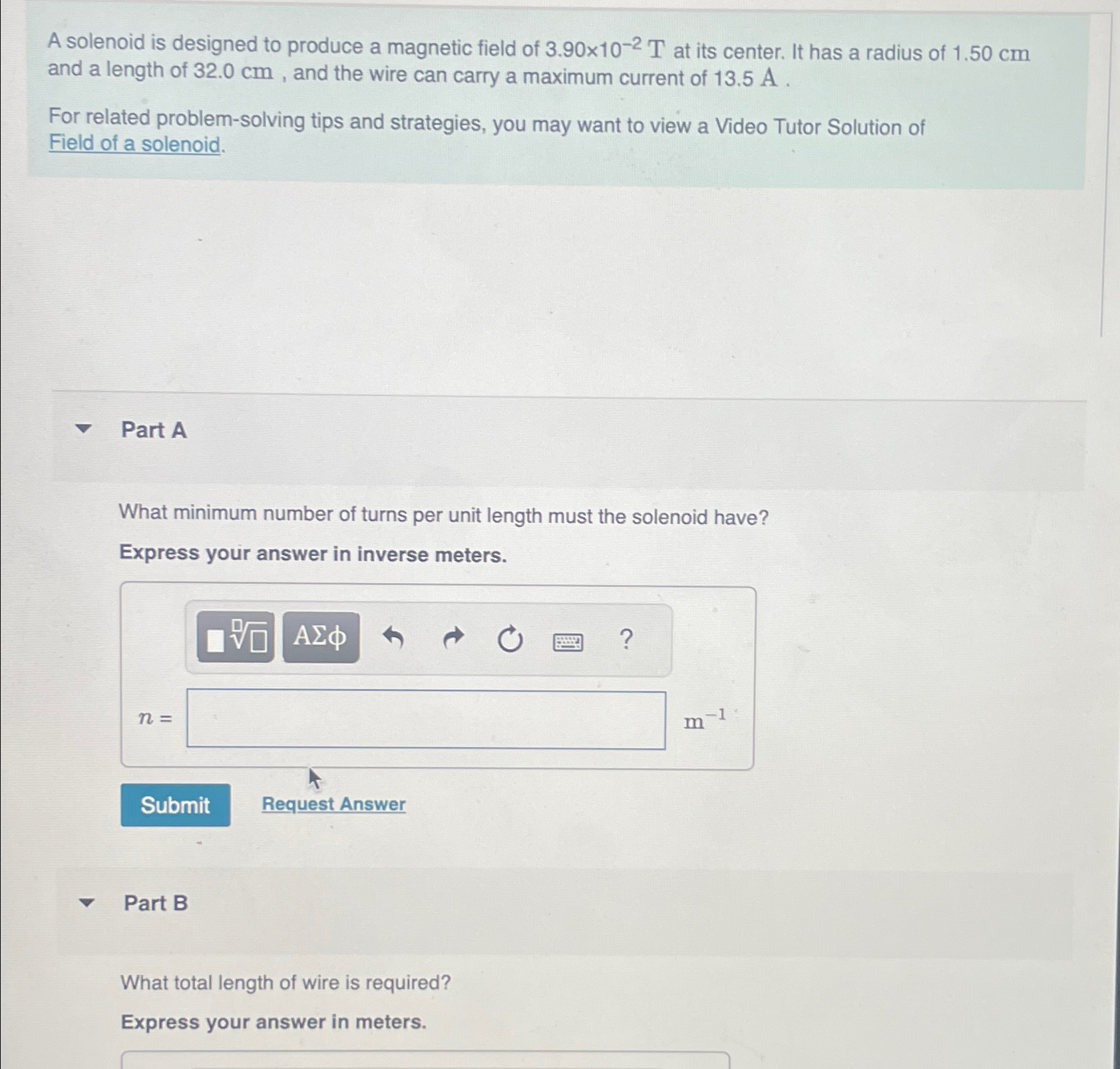 Solved A solenoid is designed to produce a magnetic field of | Chegg.com