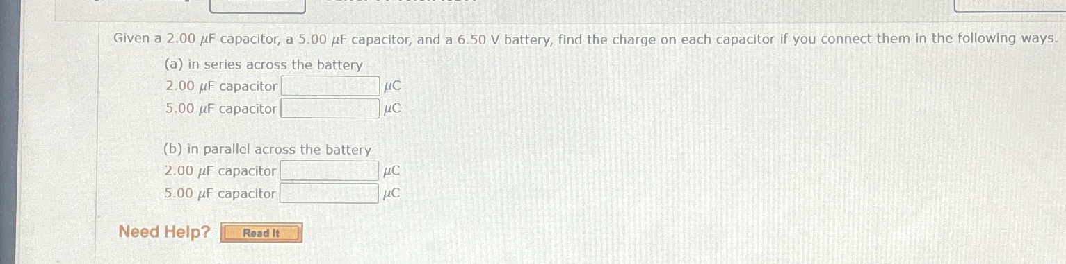 Solved Given a 2.00μF ﻿capacitor, a 5.00μF ﻿capacitor, and a | Chegg.com