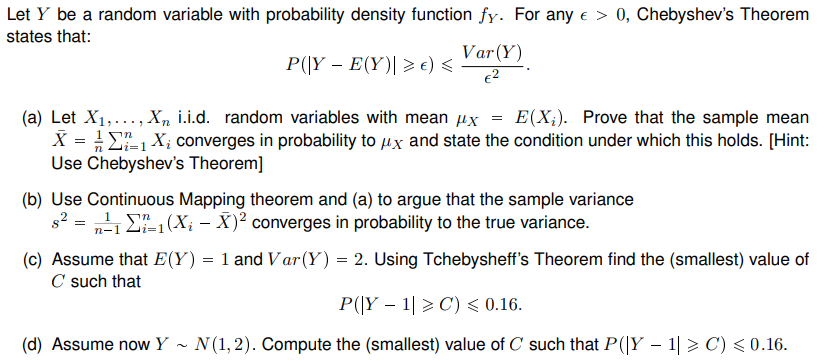 Solved Let Y ﻿be a random variable with probability density | Chegg.com