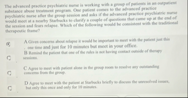 Solved The advanced practice psychiatric nurse is working | Chegg.com