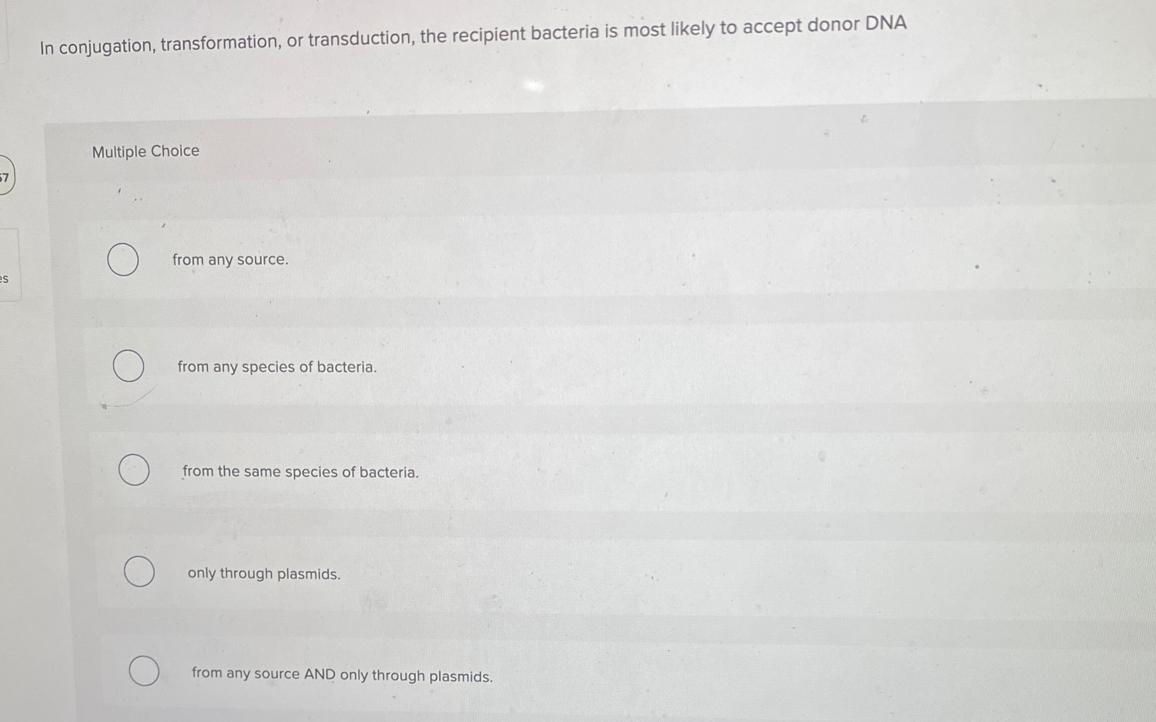 Solved In conjugation, transformation, or transduction, the | Chegg.com