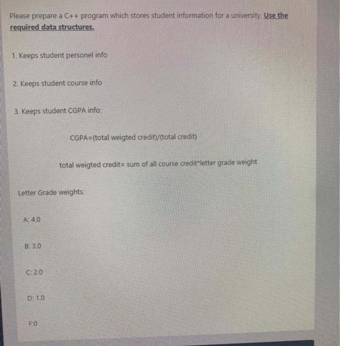 Solved Please prepare a C++ program which stores student | Chegg.com