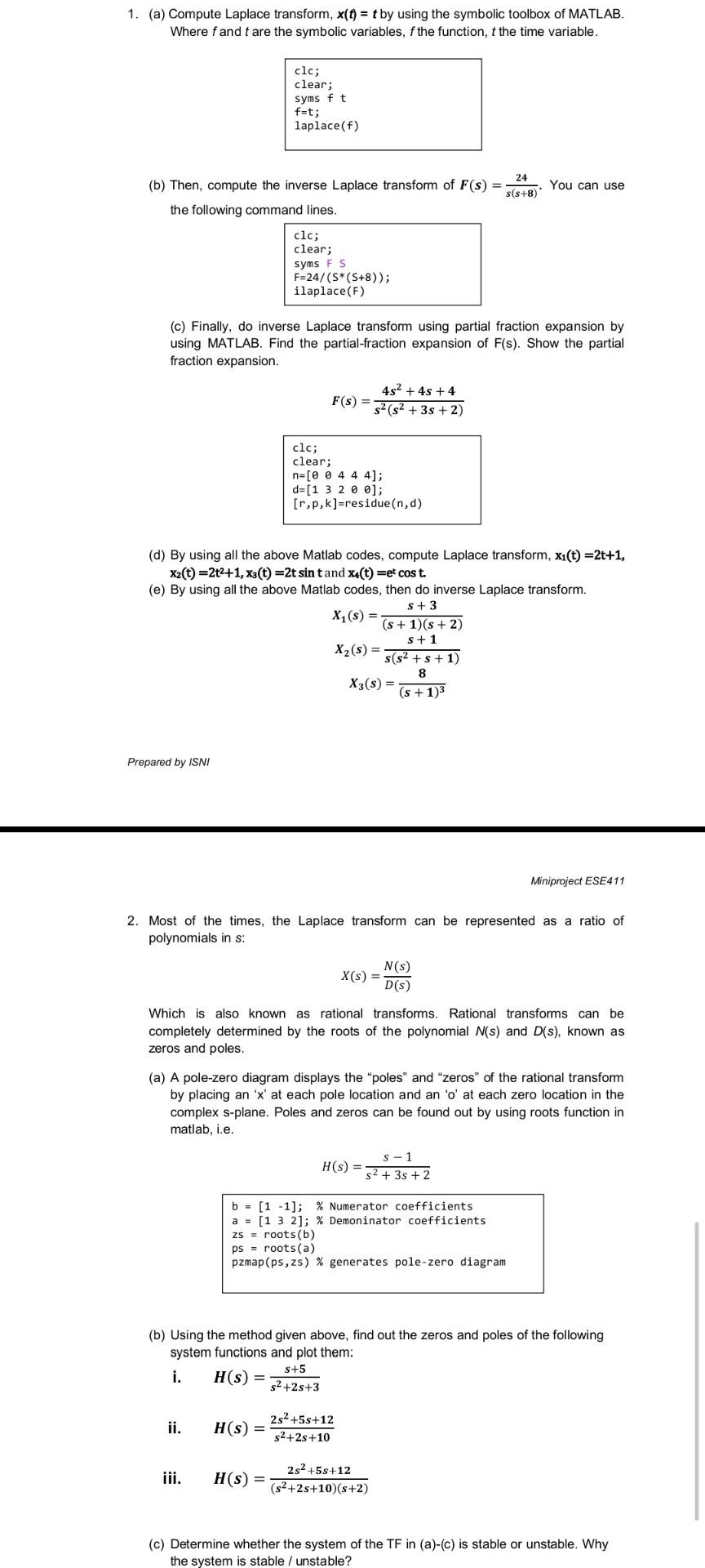 Solved 1. (a) Compute Laplace transform, x(t)=t by using the | Chegg.com