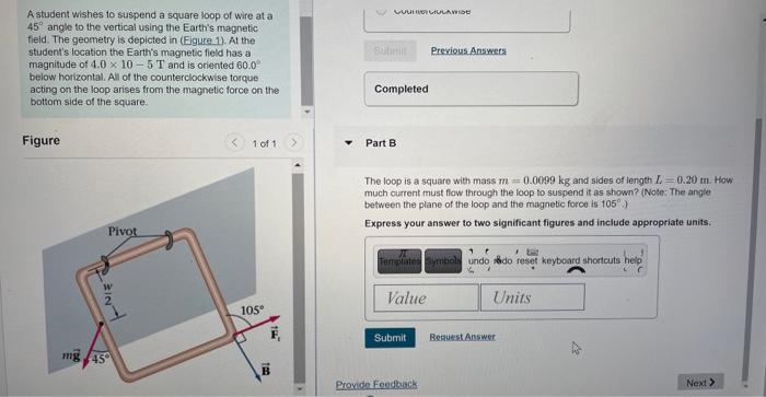 Solved A student wishes to suspend a square loop of wire at | Chegg.com