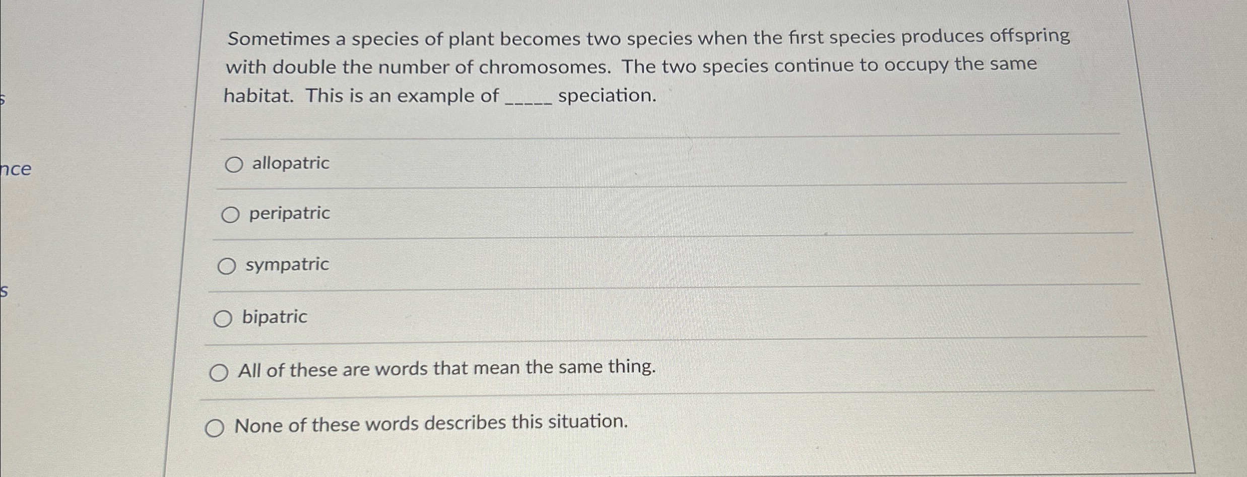 Solved Sometimes a species of plant becomes two species when | Chegg.com