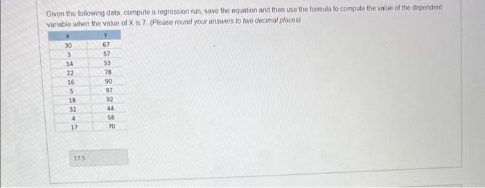 Solved Given the following data, compute a regression run, | Chegg.com