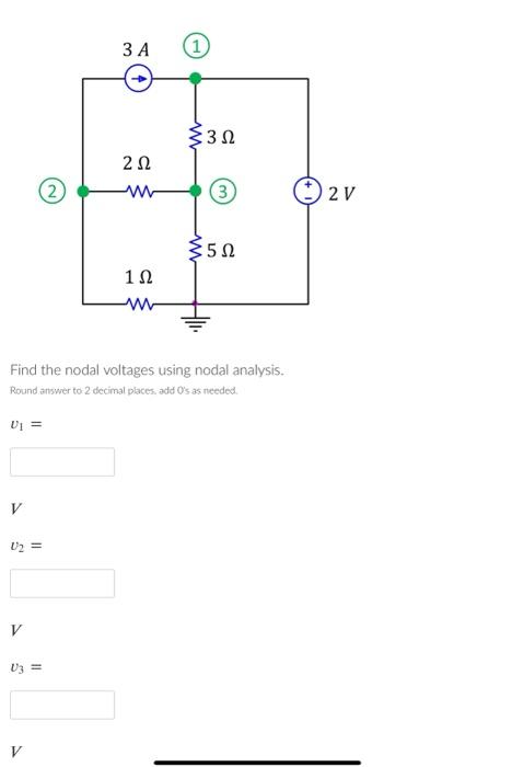 Solved Find the nodal voltages using nodal analysis. Round | Chegg.com