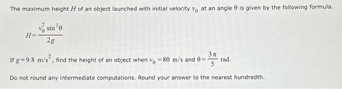 Solved The maximum height H of an object launched with | Chegg.com