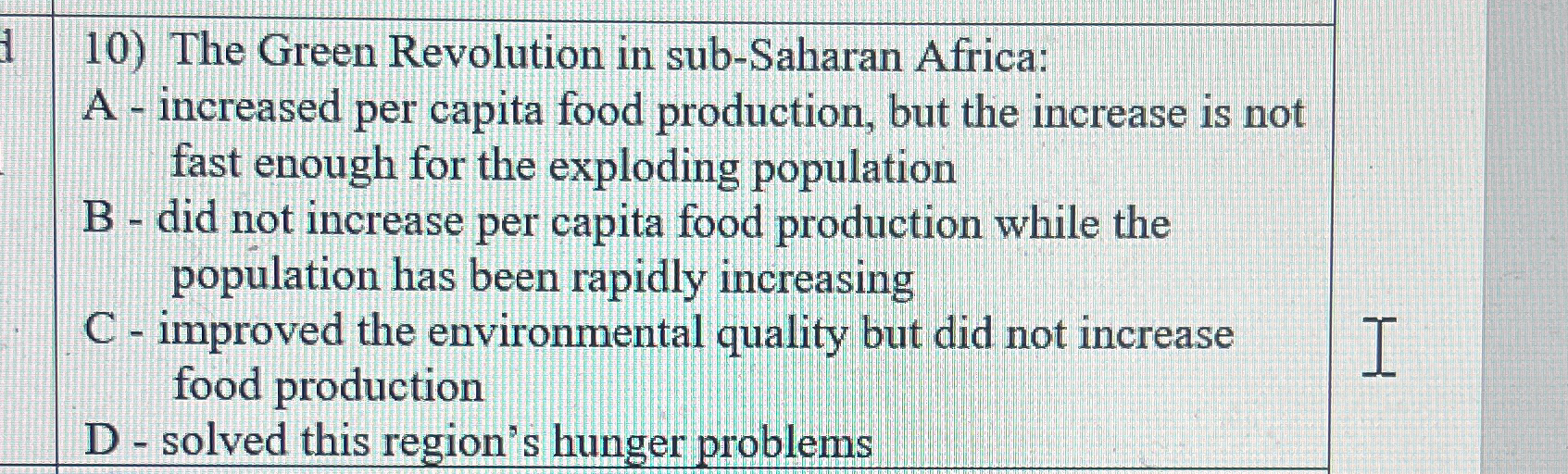 Solved The Green Revolution in sub-Saharan Africa:A - | Chegg.com