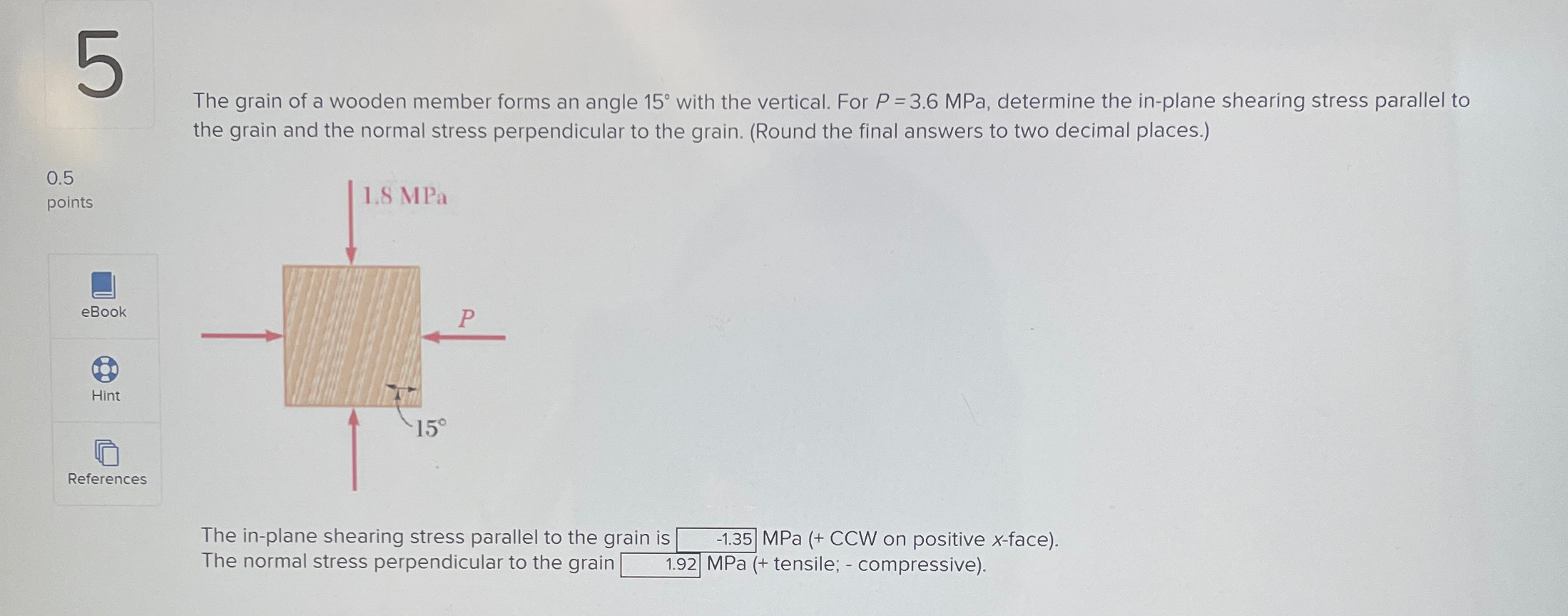 Solved The grain of a wooden member forms an angle 15° ﻿with | Chegg.com