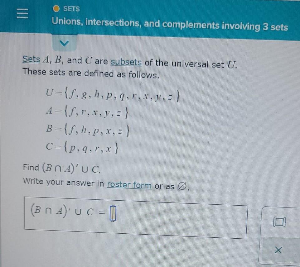 Solved SETS Unions, intersections, and complements involving | Chegg.com