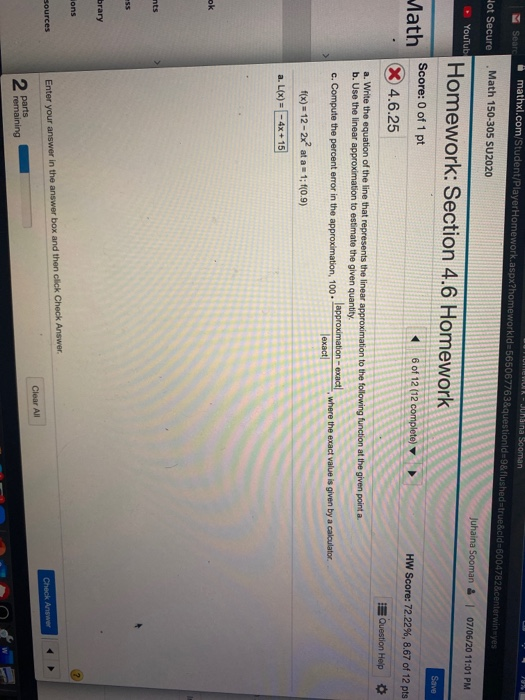 Solved HEW - Junina Sooman mathx.com/Student/Player | Chegg.com