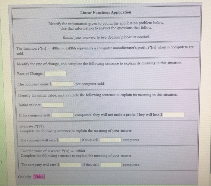 Solved Linear Functions Application Identify the information | Chegg.com