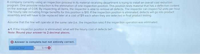 Solved A company currently using an inspection process in | Chegg.com