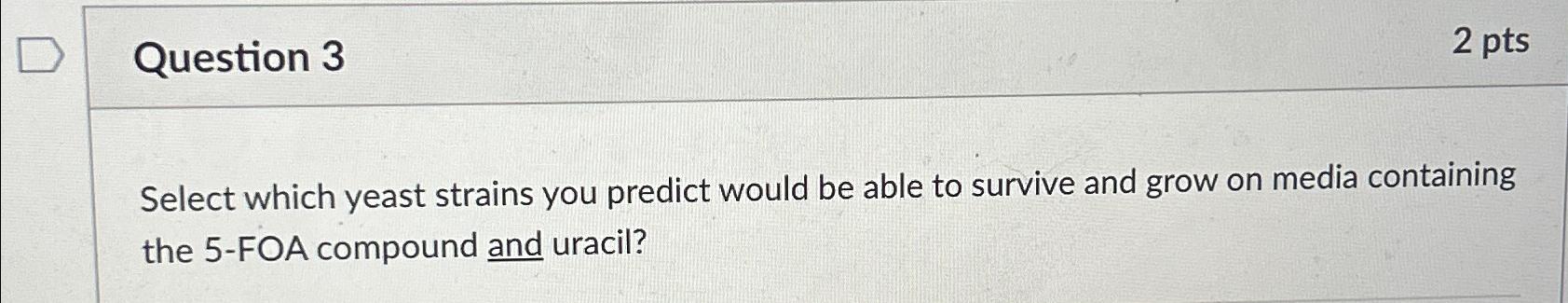 Solved Question 32ptsSelect which yeast strains you predict | Chegg.com