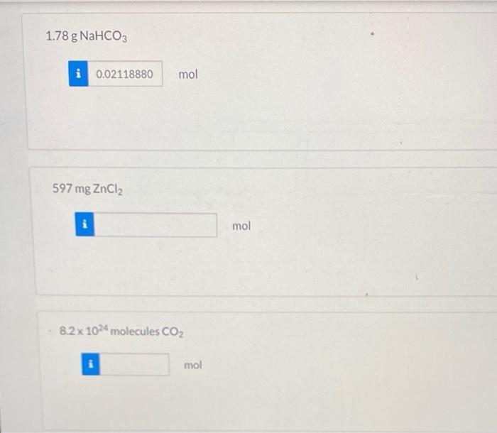 Solved Calculate the number of moles in the following | Chegg.com